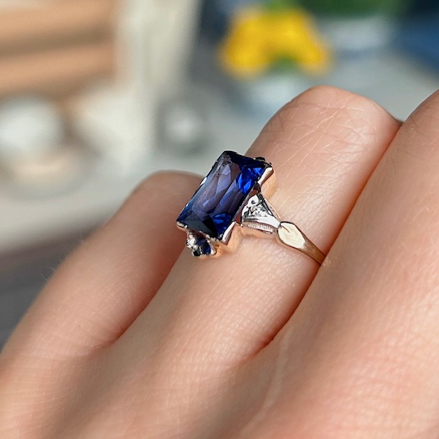 Antique Blue Glass Diamond Ring | Olympic Jewelry - Open For Walk-ins