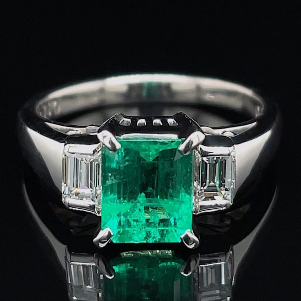 Estate Platinum Emerald & Diamond Three Stone Ring | Olympic Jewelry ...